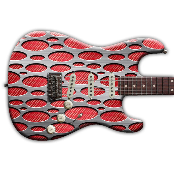 Red Carbon Fiber And Steel Overlay Guitar Wrap – Rockskins